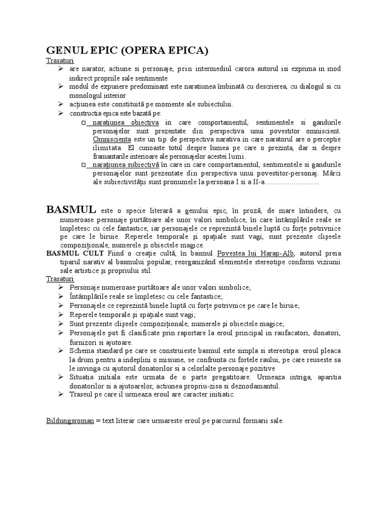 Genul Epic Genul Dramatic Specii | PDF