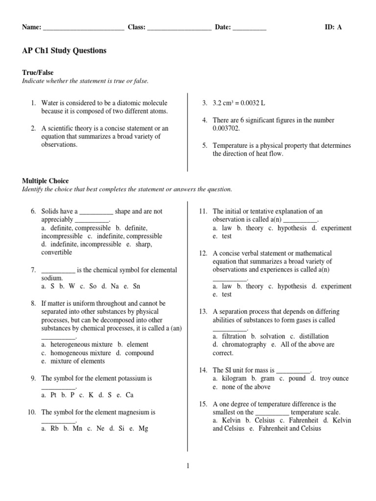 AP Chemistry Chapter 1 | PDF | Homogeneity And Heterogeneity | Density