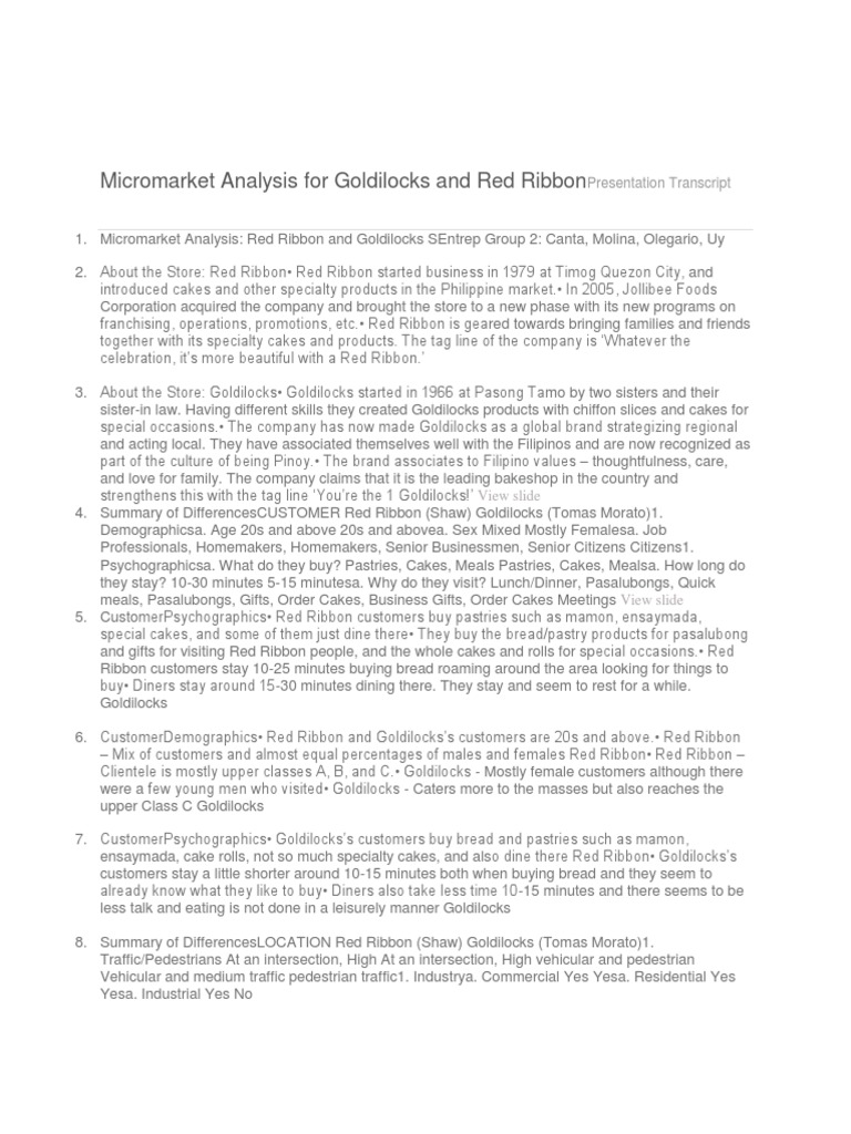 Red Ribbon vs Goldilocks: Market Insights | PDF | Restaurants | Cakes