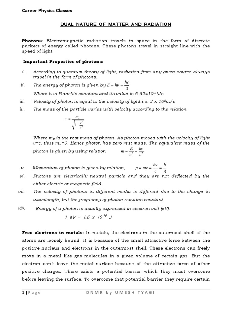 Dual Nature of Matter and Radiation | PDF | Photoelectric Effect | Photon