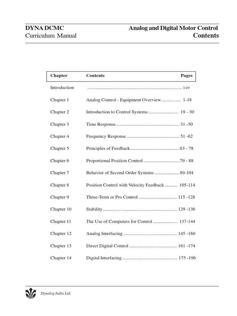 Dyna DCMC Curriculam Manual | PDF | Digital To Analog Converter | Control Theory