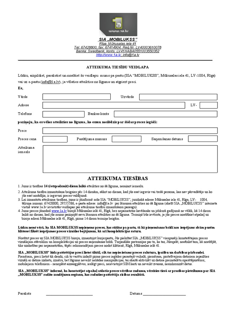 Atteikuma Veidlapa 2.0 | PDF