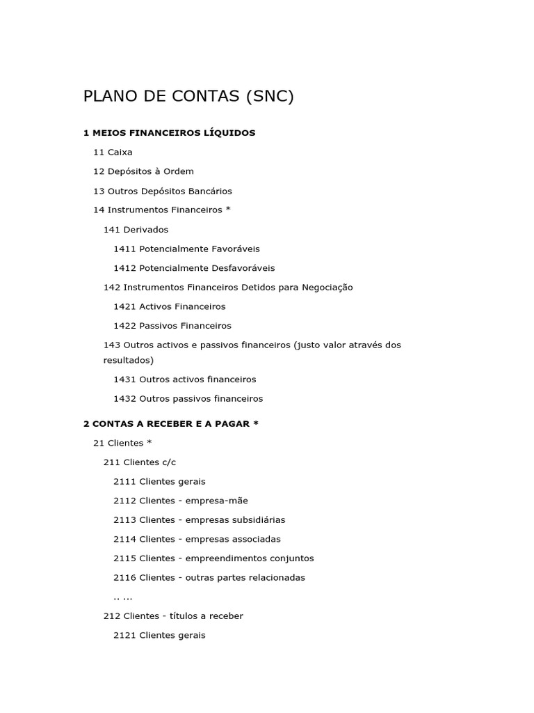 Plano de Contas (SNC) | PDF | Imposto sobre Valor Agregado (IVA ...