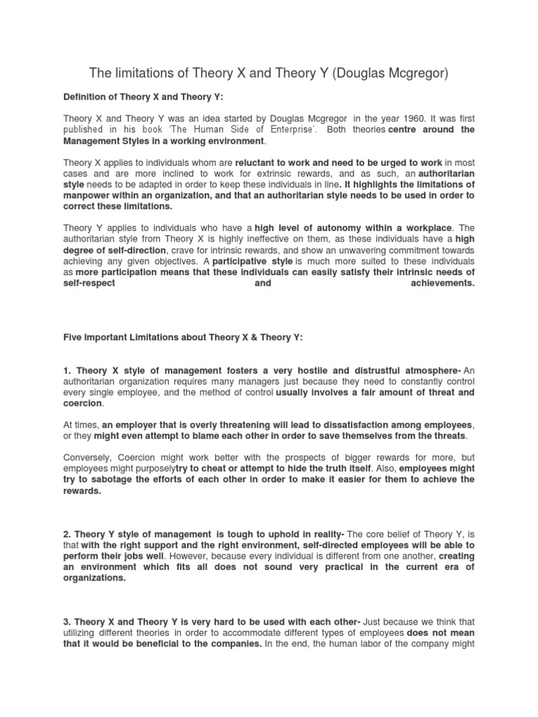 The Limitations of Theory X and Theory Y | PDF | Motivation | Motivational