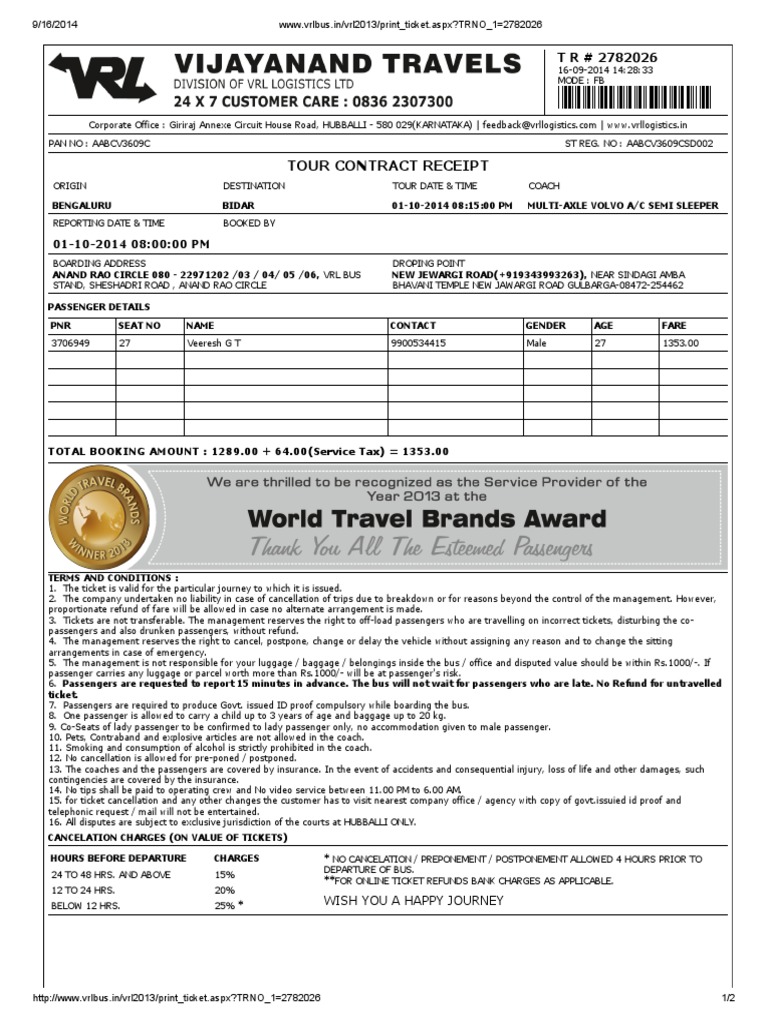 Vijayanand Roadlines | PDF | Ticket (Admission) | Baggage