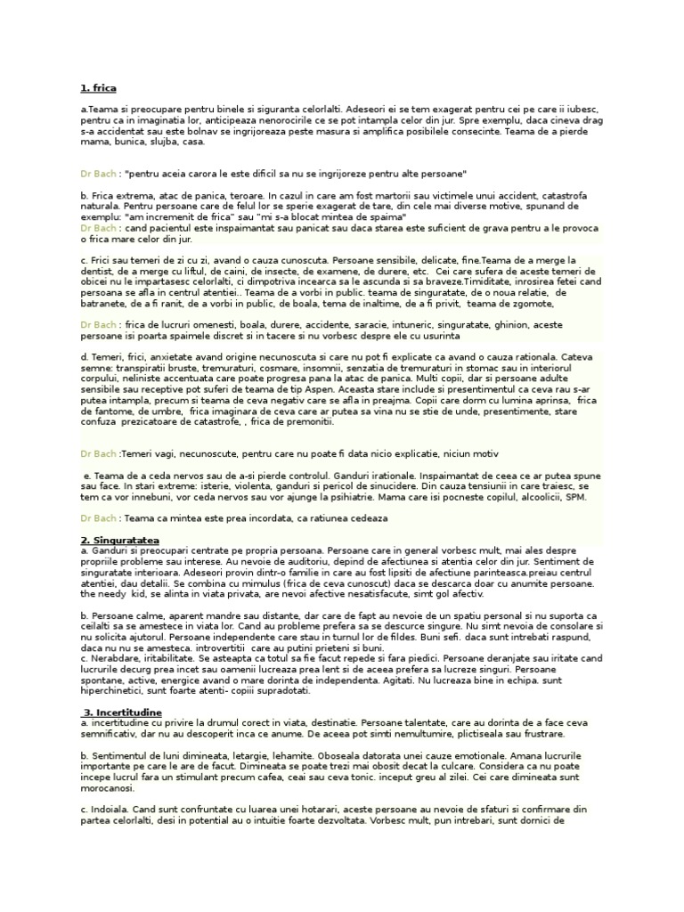 Remedii Florale Bach Chestionar | PDF