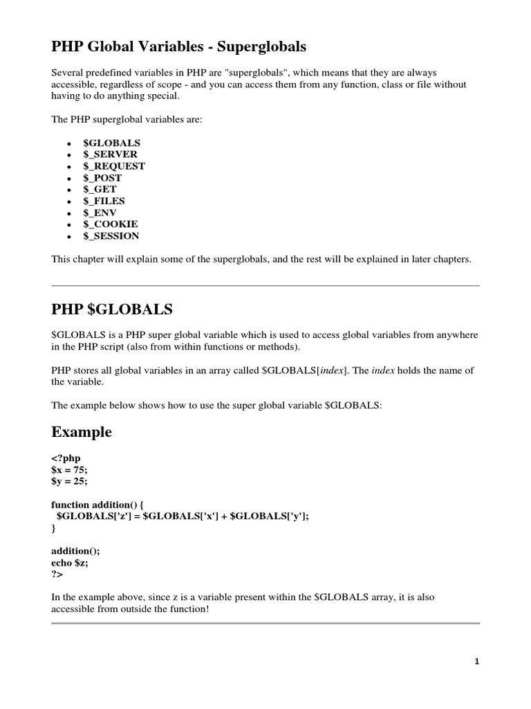 PHP Global Variables | PDF | Web Server | Internet & Web