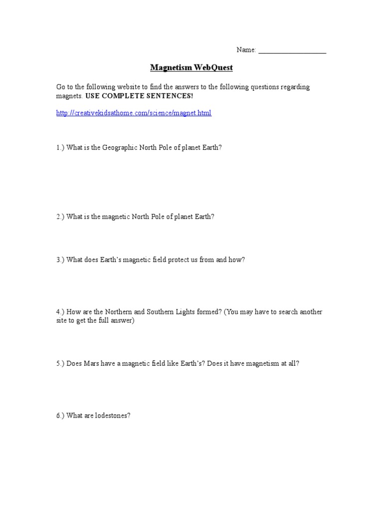 Magnetism WebQuest Guide | PDF | Travel | Young Adult