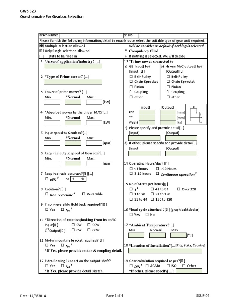 Check List To Select Gearbox | PDF | Transmission (Mechanics) | Gear