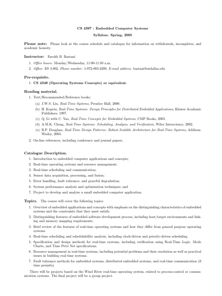 UT Dallas Syllabus For cs4397.001 05s Taught by Farokh Bastani (Bastani ...