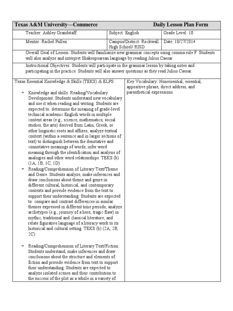 Julius Caesar Lesson Plan for 10th Grade | PDF | Reading Comprehension ...