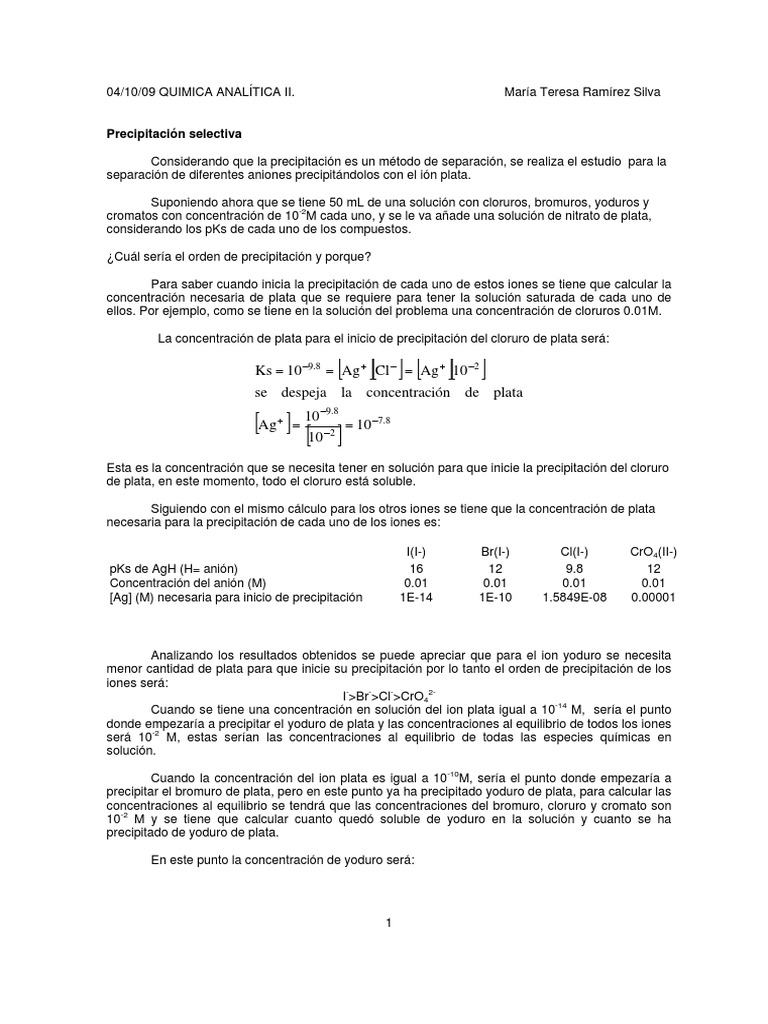 Precipitacion Selectiva | PDF | Sustancias químicas | Química
