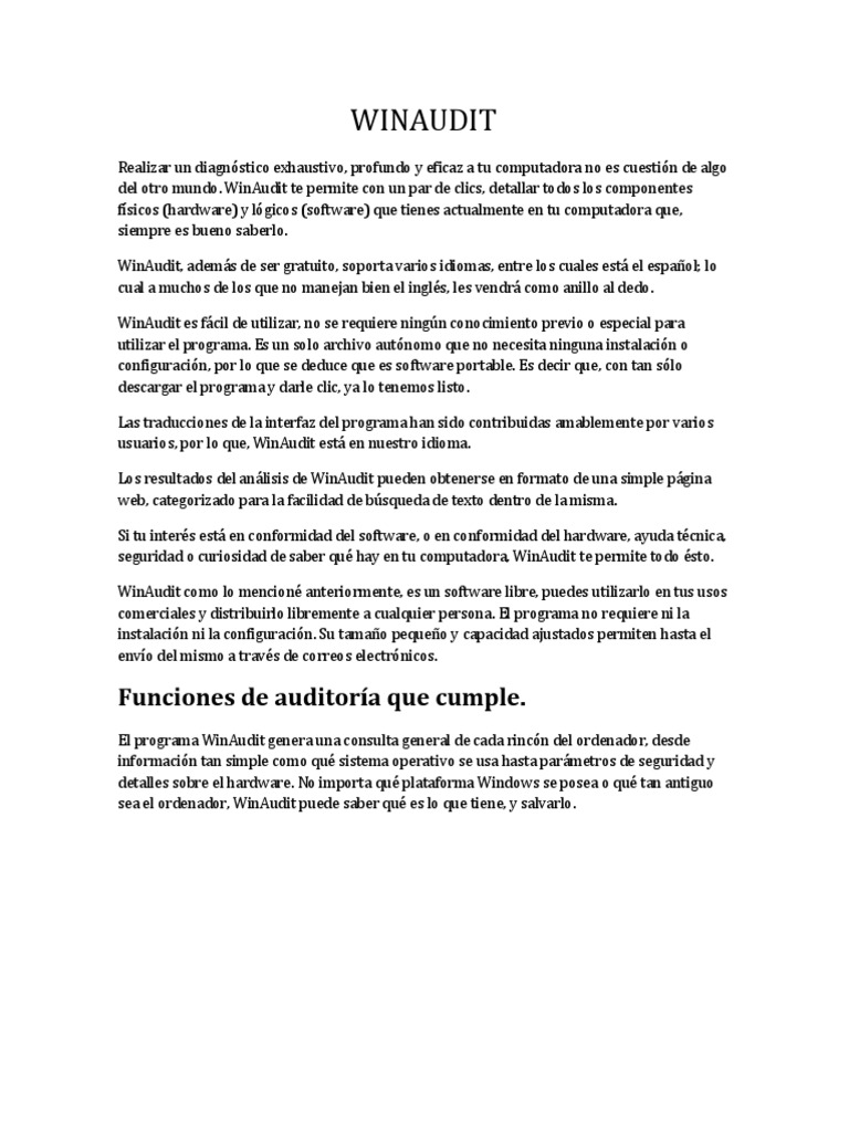 Análisis Completo con WinAudit | PDF | Programa de computadora ...