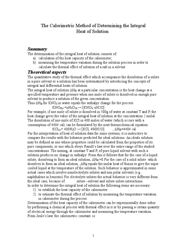 The Calorimetric Method of Determining The Integral | PDF | Solution ...