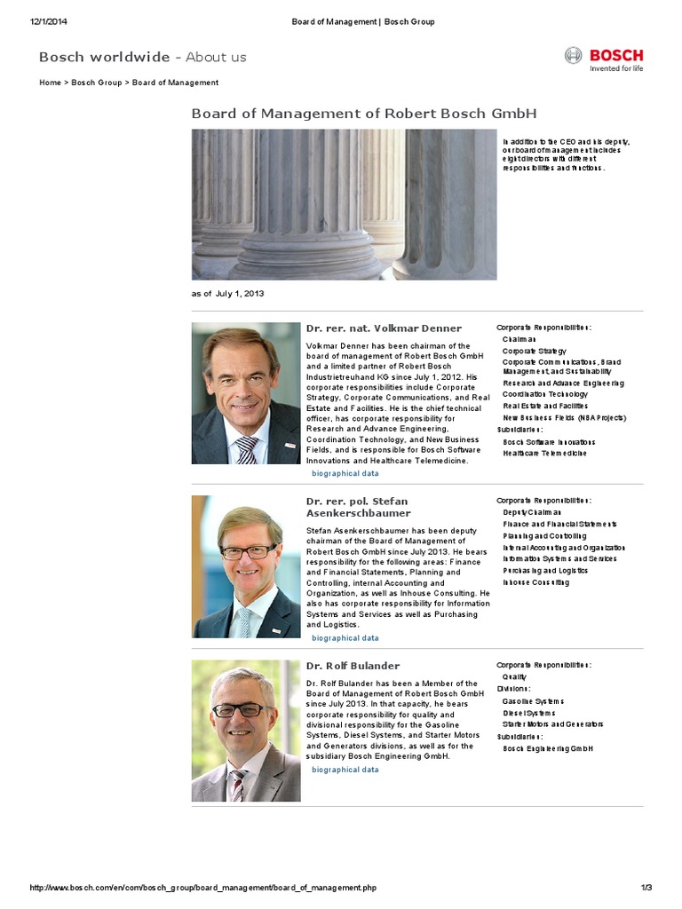 Board of Management - Bosch Group | PDF | Board Of Directors | Business