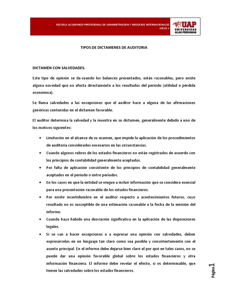 Tipos y Modelos de Dictamenes de Auditoria | PDF | Auditoría financiera ...