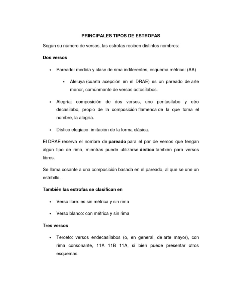Principales Tipos de Estrofas | PDF | Metro (poesía) | Ritmo