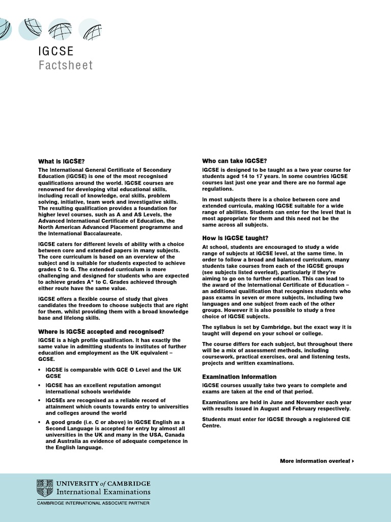 Igcse Factsheet Pdf Qualifications Test Assessment