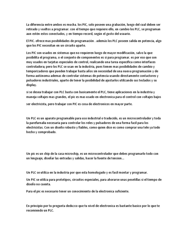 Diferencias PLC Microcontrolador | PDF | Controlador lógico programable ...