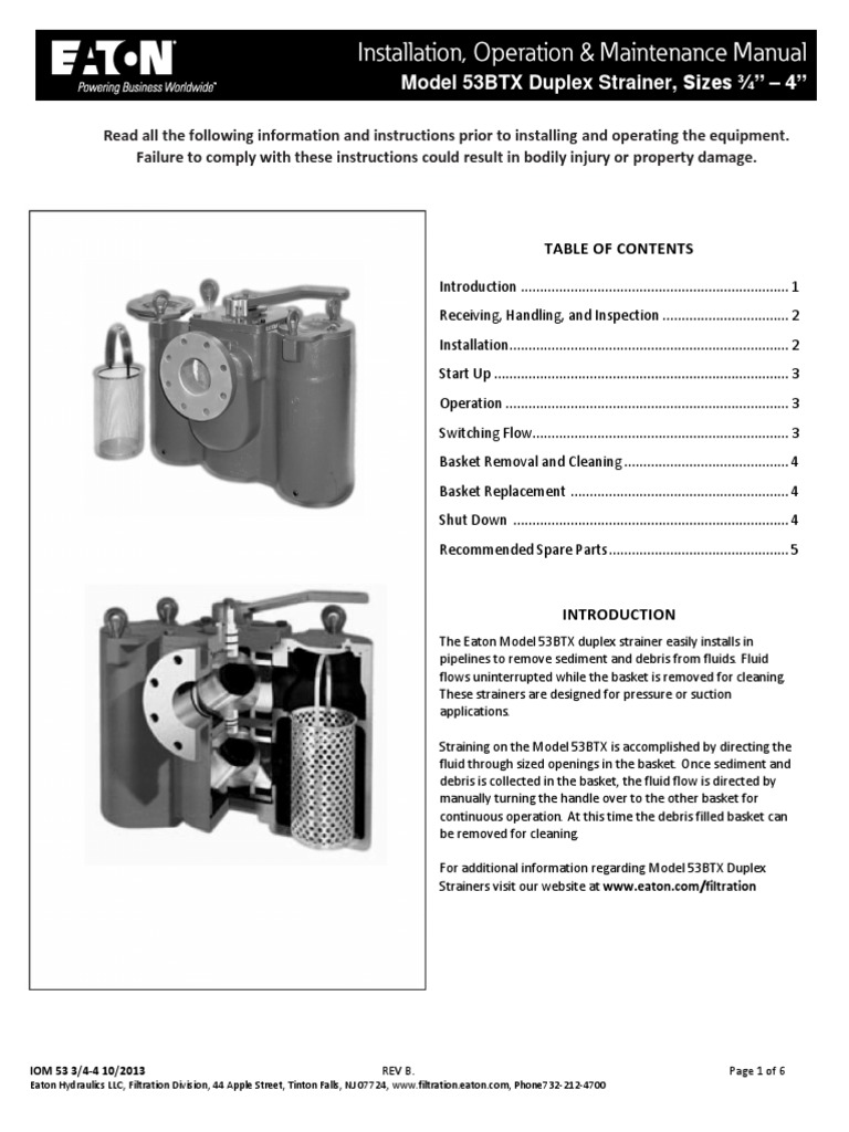 Installation Manual - Eaton Model 53BTX Sizes | PDF | Valve | Pressure ...