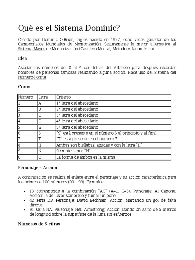 Sistema Dominic Memorizacion PDF | PDF | Alfabeto