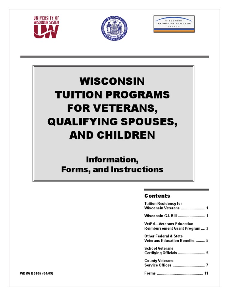 WDVA B0105 Wisconsin Tuition Programs (WI GI Bill) Color | PDF | G.I ...