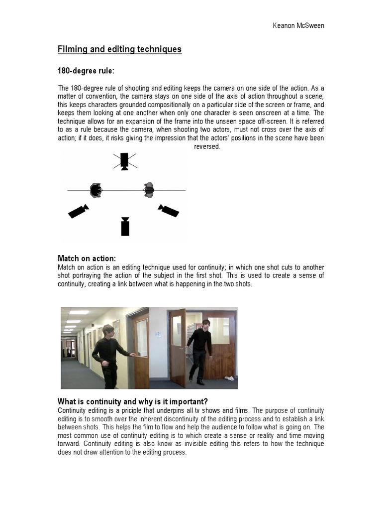 Filming Techniques: 180-Degree Rule & Continuity | PDF