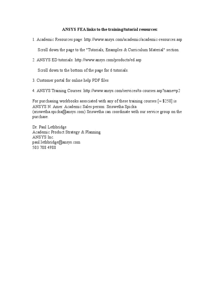 ANSYS FEA Links To The Training/tutorial Resources | PDF