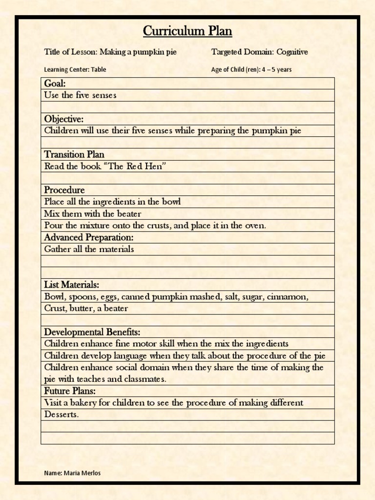 Pumpkin Pie Lesson Plan for Kids | PDF