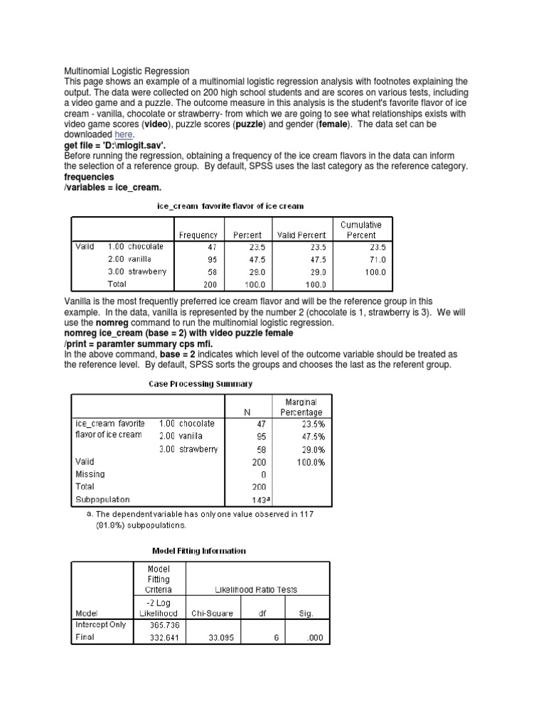 Multinomial Logistic Regression SPSS Logistic Regression