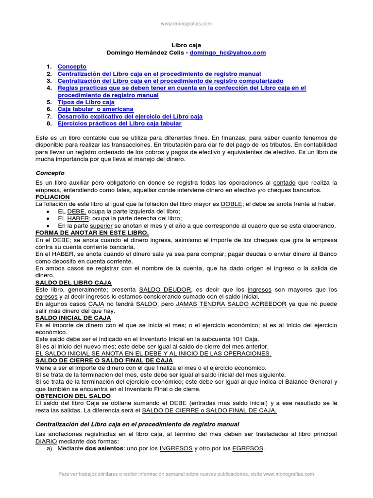 Guía del Libro Caja en Contabilidad | PDF | Contabilidad | Cheque