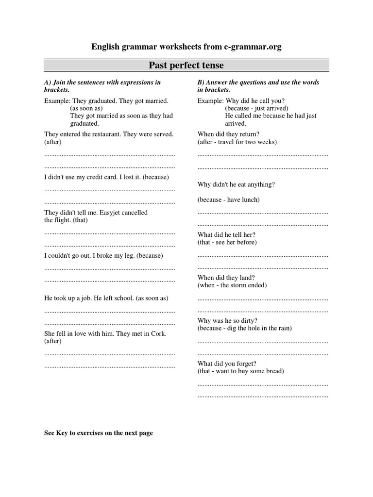 Past Perfect Tense Worksheet | PDF