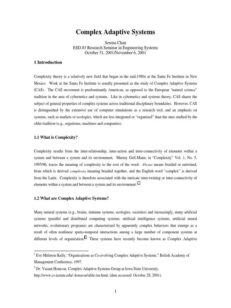 Complex Adaptive Systems | PDF | Emergence | Complex Systems