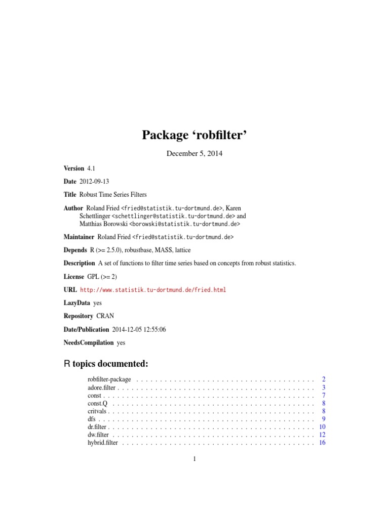 Package Robfilter': R Topics Documented | PDF | Robust Statistics | Median