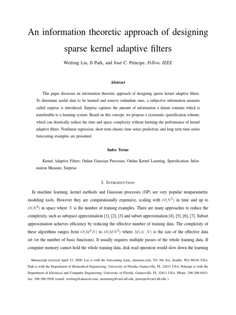 Sparse Kernel Adaptive Filters Design | PDF | Machine Learning | Normal ...