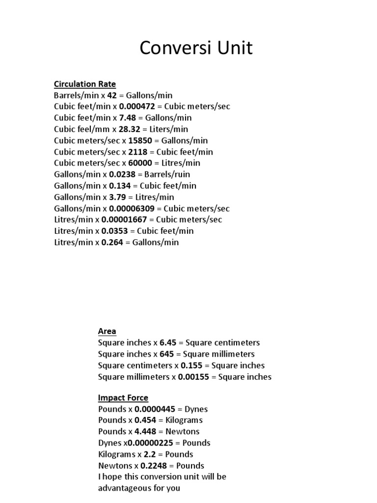 Conversion Units and Formulas Guide | PDF