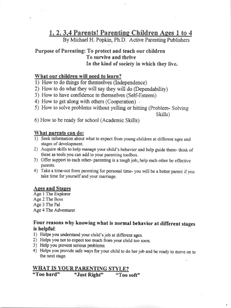 Parenting Children Ages 1 To 4 | PDF