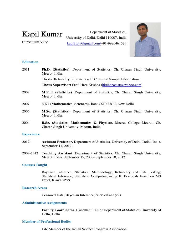 Curriculum Vitae of Kapil Kumar PDF | PDF | Statistical Inference | Statistics