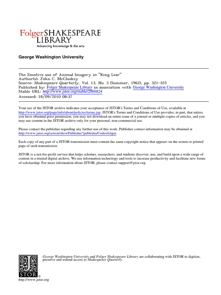 Animal Imagery in Lear | PDF | King Lear | Anger