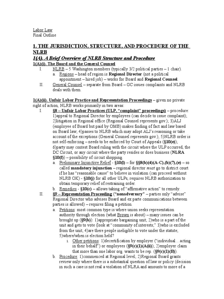 Labor Law Outline | National Labor Relations Board | National Labor ...