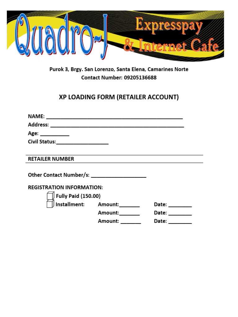 XP Loading Form For Retailer | PDF