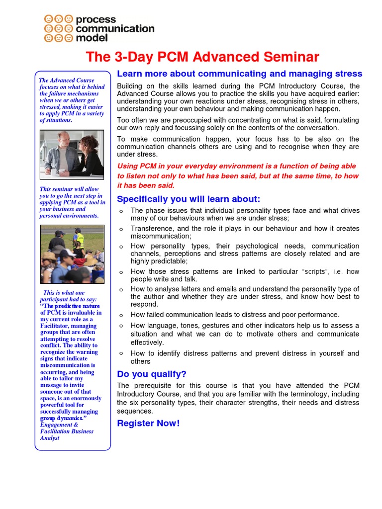 Manage Stress & Communicate Effectively with PCM Advanced 3-Day Seminar ...