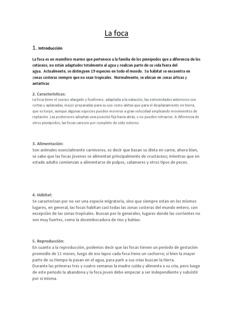 La foca es un texto de español ingles tratado sobre un animal llamado ...