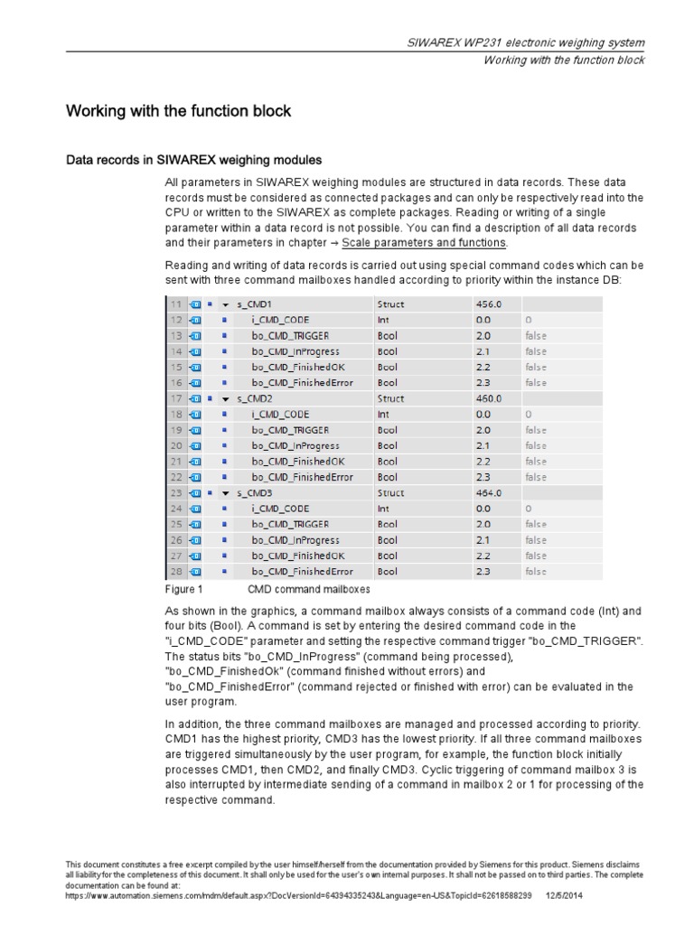 SIWAREX WP231 Electronic Weighing System - Working With The Function ...
