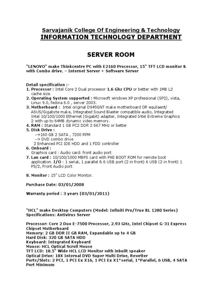 IT-server Room Detail Brief | PDF | Laptop | Computer Hardware