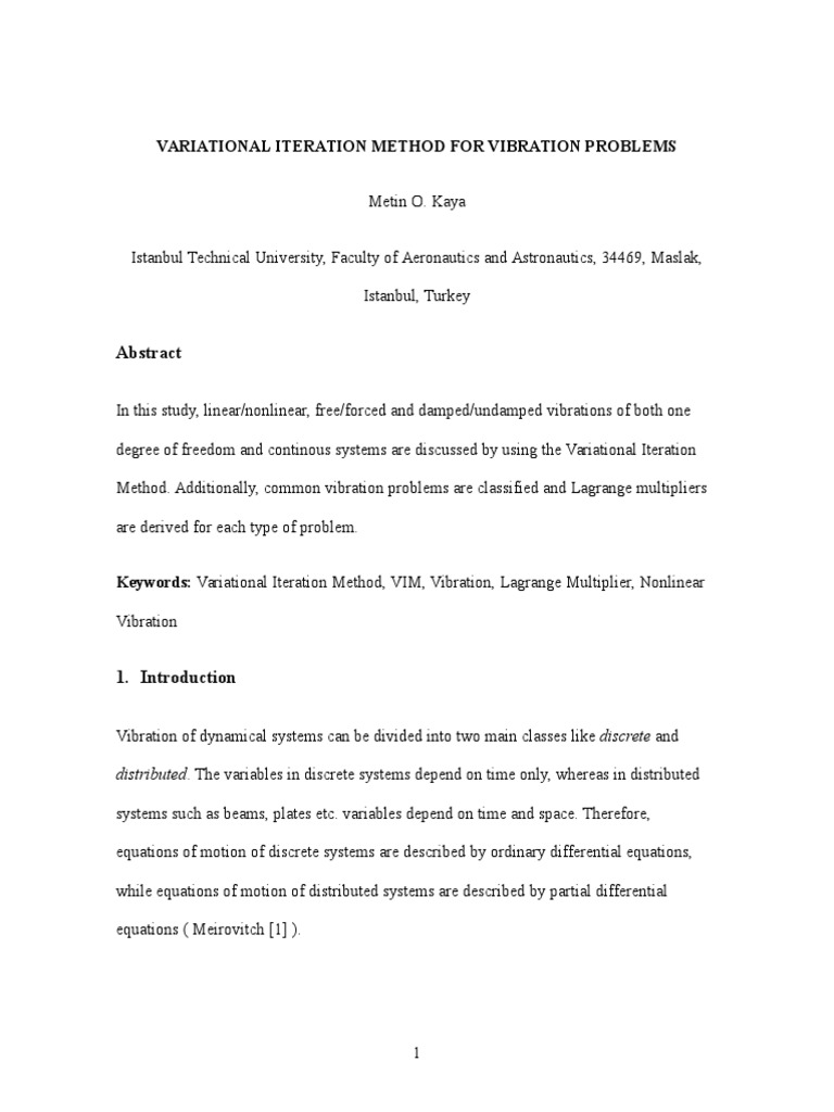 Variational Iteration Method For Vibration Problems Pdf Nonlinear System Calculus Of