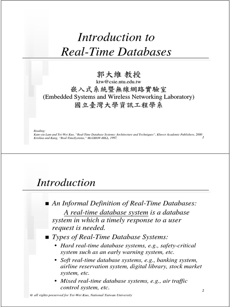 Introduction To Real-Time Databases: (Embedded Systems and Wireless Networking Laboratory) | PDF ...