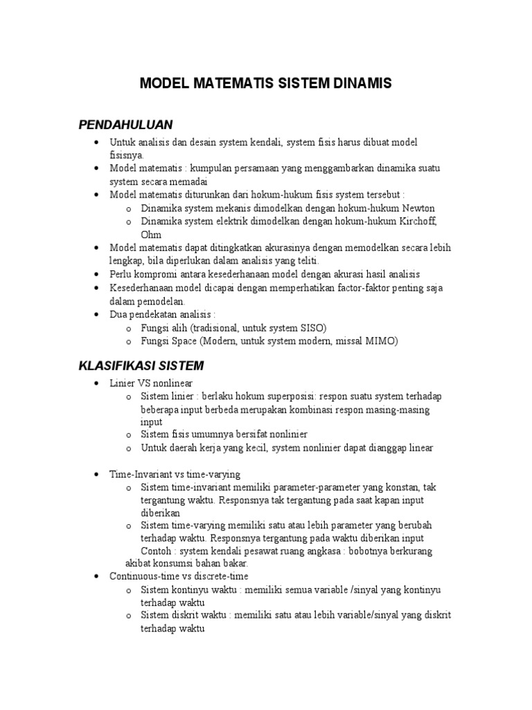 Model Matematis Sistem Dinamis | PDF