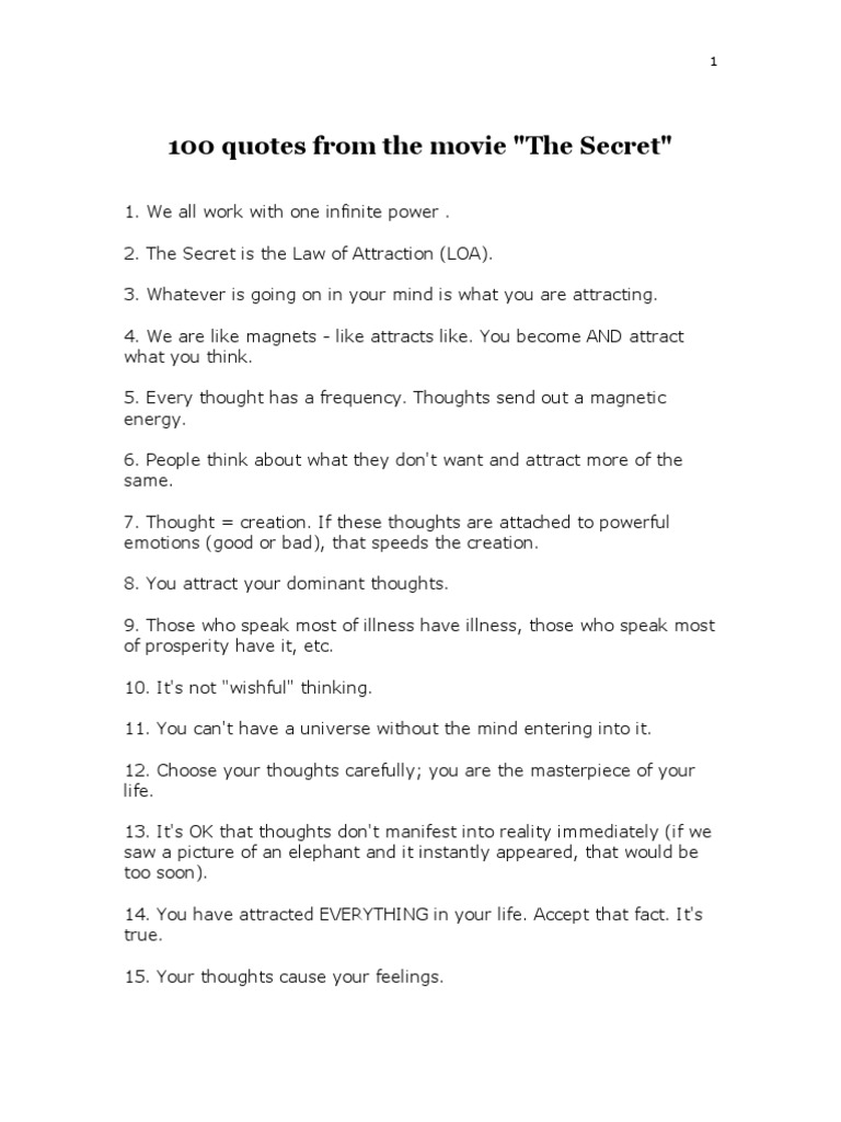 100 Quotes From The Movie "The Secret" | Download Free PDF | Law Of ...