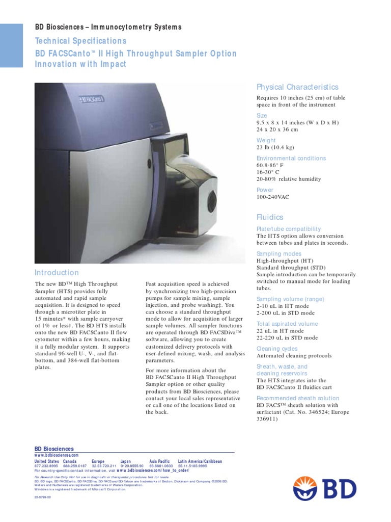 Technical Specifications Bd Facscanto Ii High Throughput Sampler Option ...